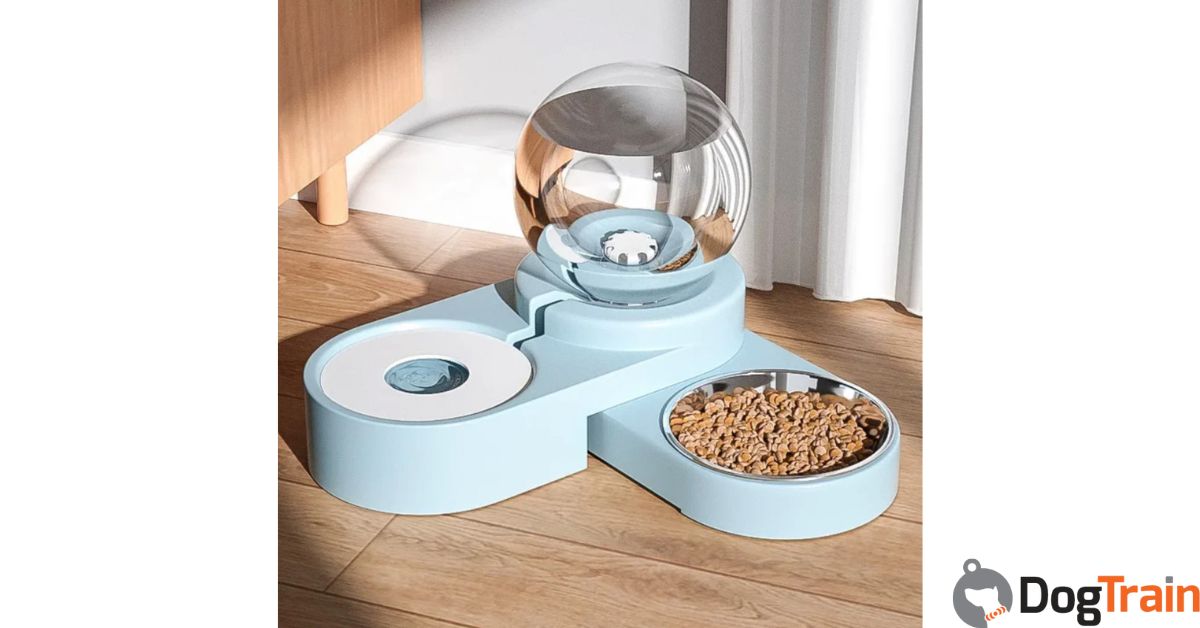 קערת מים מודולרית נגד השפרצות בשילוב קערת אוכל עם מיכל מים כדורי לכלבים וחתולים - DogTrain